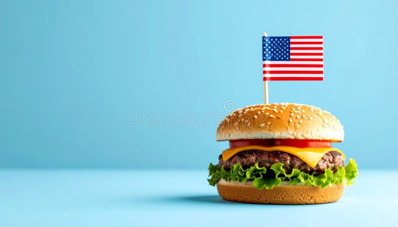 Usa Independence Day Burger with Flag on Blue Background Stock Photo ...