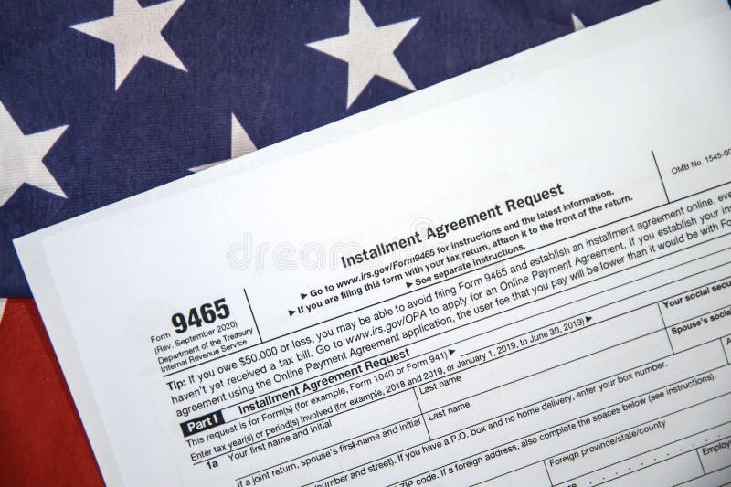 USA Installment Agreement Request Form Paper Placed on the American ...