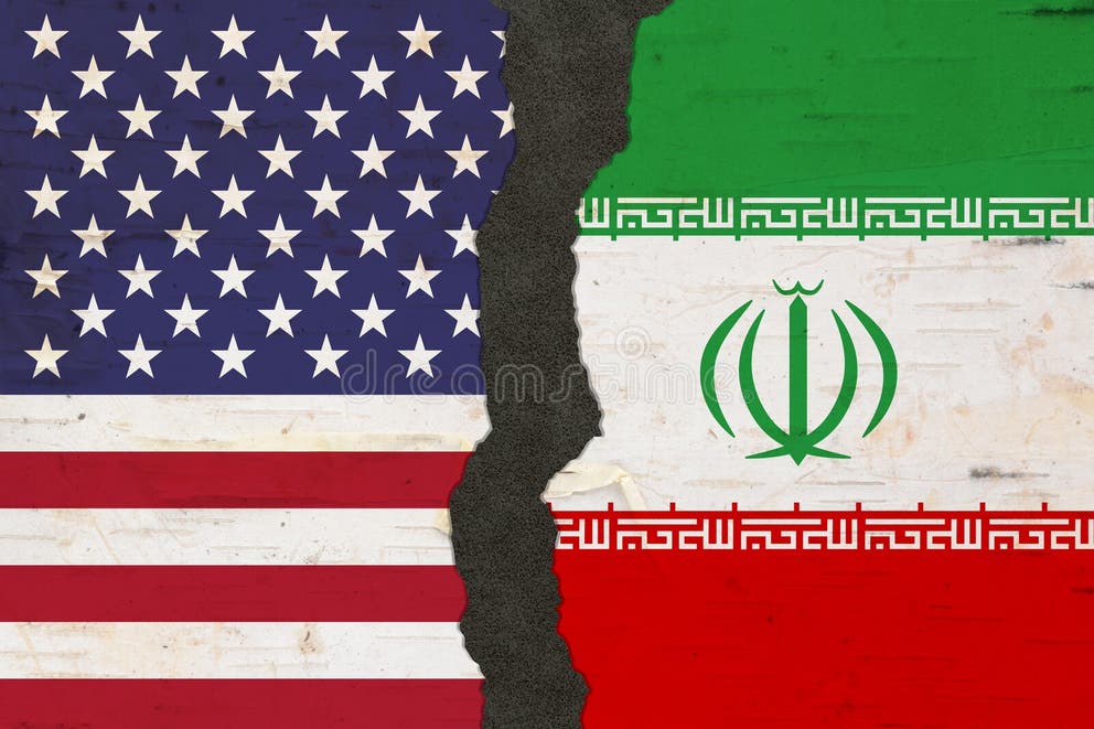 USA and Iran Flags that are Torn Apart Stock Illustration ...