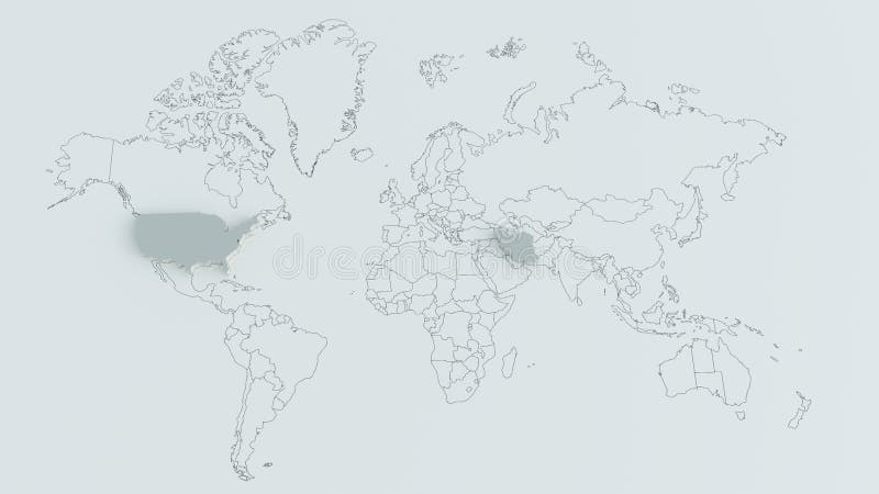 Usa and Iran on the World Map - 3d Rendering Stock Illustration ...