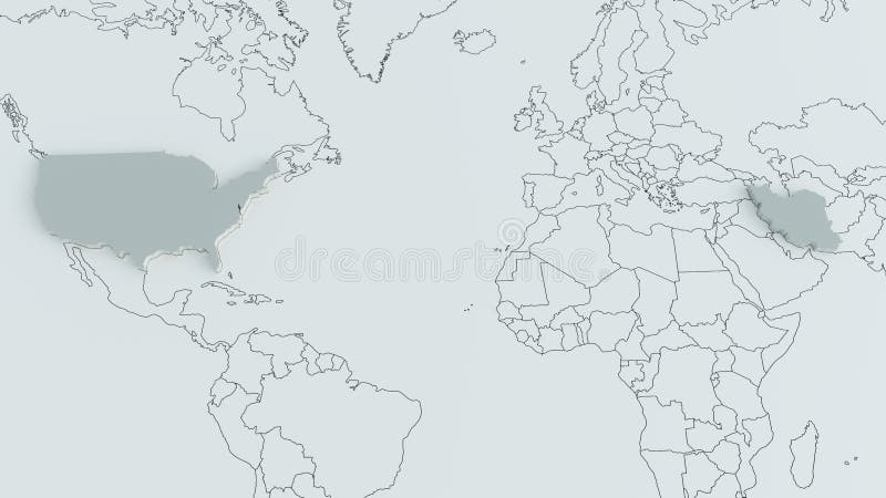 Usa and Iran on the World Map - 3d Rendering Stock Illustration ...