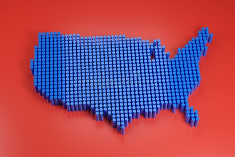 USA Map with Blue Columns on Red Background. 3d Illustration Stock ...