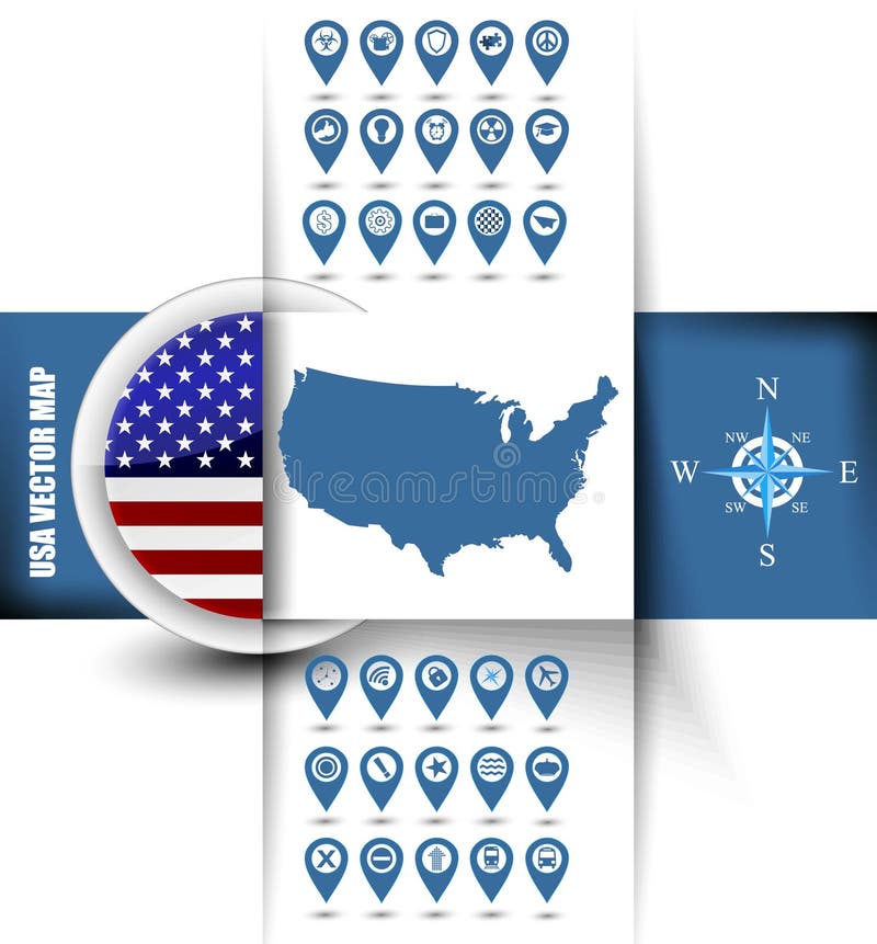 USA Map Contour with GPS Icons Stock Illustration - Illustration of ...