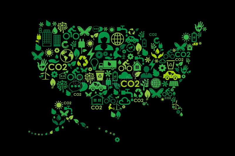 USA Map Environmental Protection Green Concept Icons Stock Vector ...