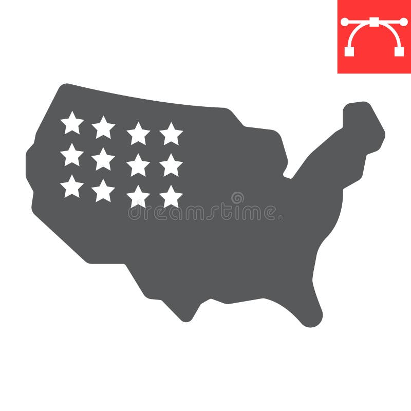 USA Map Glyph Icon, America and Country, Map of Usa Sign Vector ...