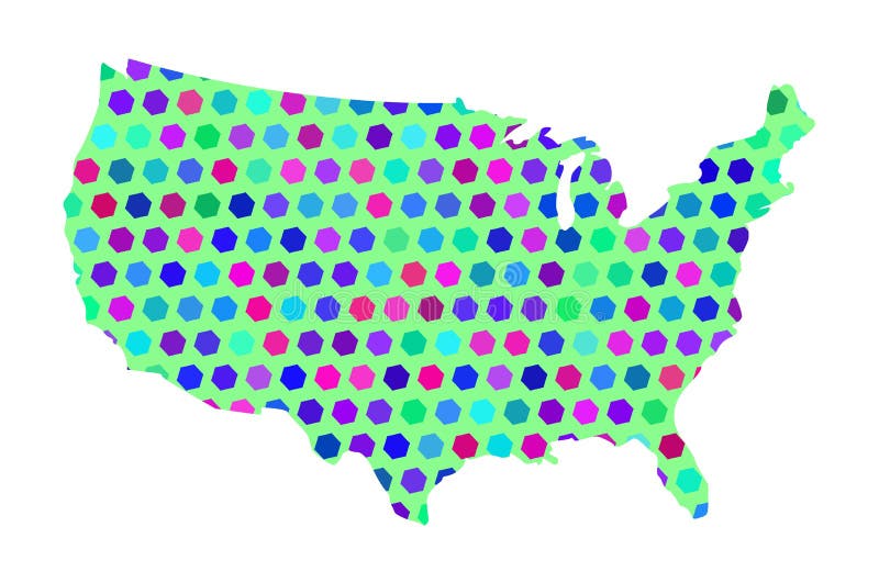 USA Map with Hexagons, Colors, Isolated. Stock Vector - Illustration of ...