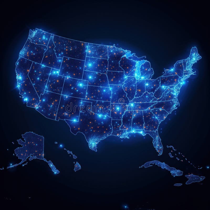Usa Map Illumination Top View Stock Illustration - Illustration of ...