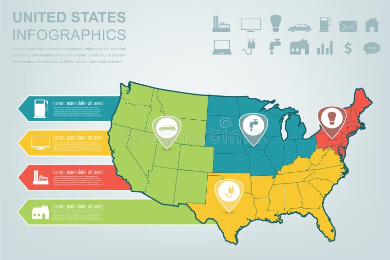 USA Map with Infographic Elements. Infographics Layouts Stock Vector ...