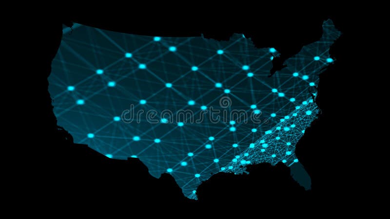 USA Map with Many Network Connections, 3d Rendering Computer Generated ...