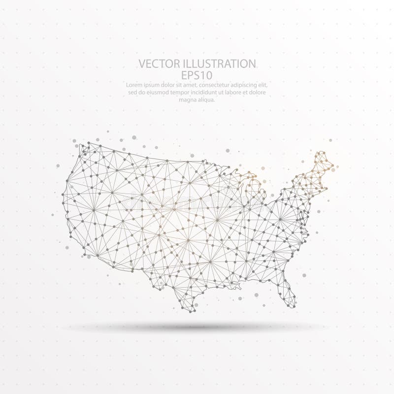 USA Map Low Poly Wire Frame on White Background. Stock Vector ...