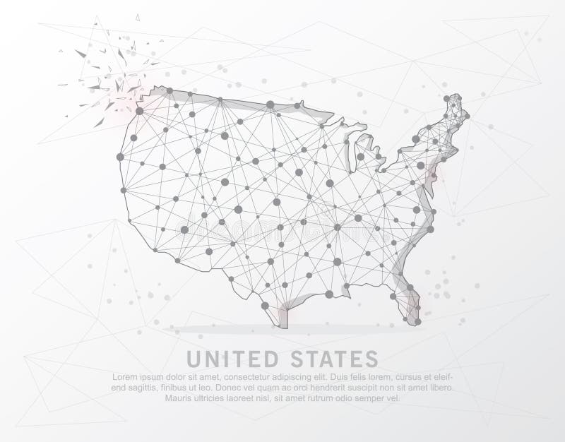 USA Map Mark Point, Abstract Mesh Line and Composition Digitally Drawn ...