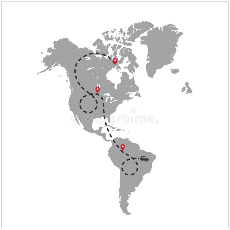 USA Map with Red Pointers and Route Design, Vehicles Pointer for ...