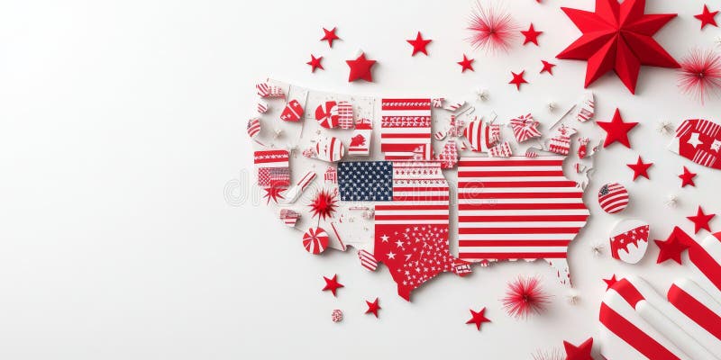 Usa Map in Red and White with Stars and Stripes Pattern for Patriotic ...