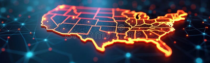 USA Map Shows Tech Network Connectivity. Digital Illustration ...