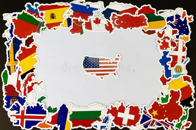 USA Map Surrounded by Global Country Map Flags Stock Image - Image of ...