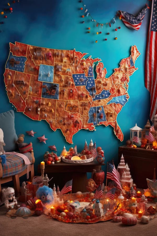 Usa Map with 4th of July Decorations on Top Stock Illustration ...