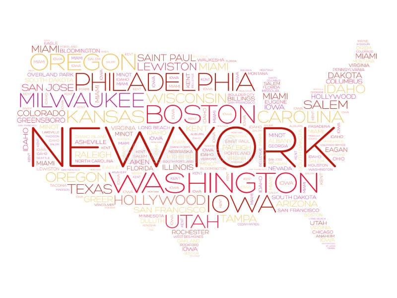 USA Map word cloud collage stock illustration. Illustration of ontario ...