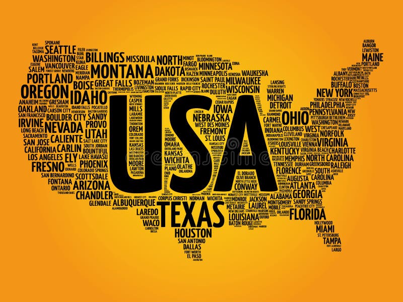 USA Map word cloud stock illustration. Illustration of state - 205331844