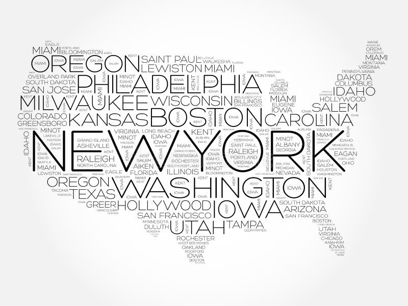 USA Map word cloud stock illustration. Illustration of cloud - 205877348