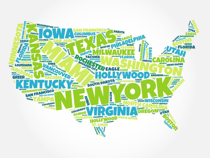 USA Map word cloud stock illustration. Illustration of country - 205877593