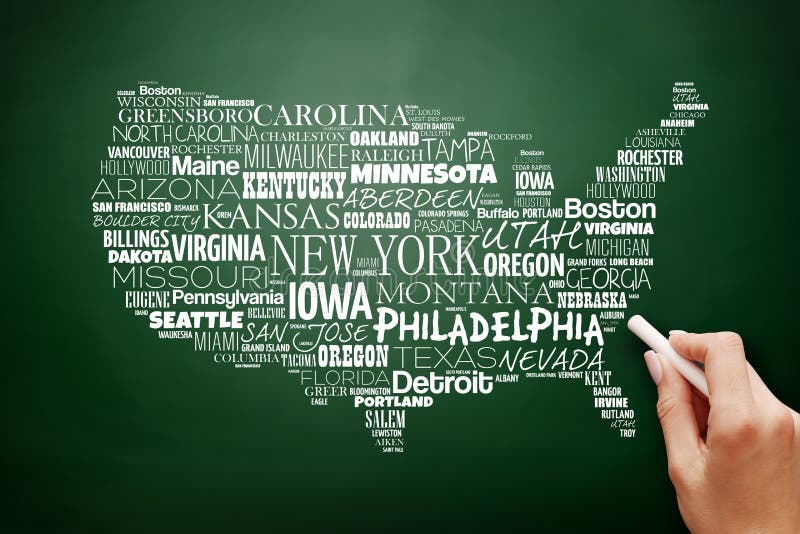 Usa Map Word Cloud Most Important Cities Stock Photos - Free & Royalty ...