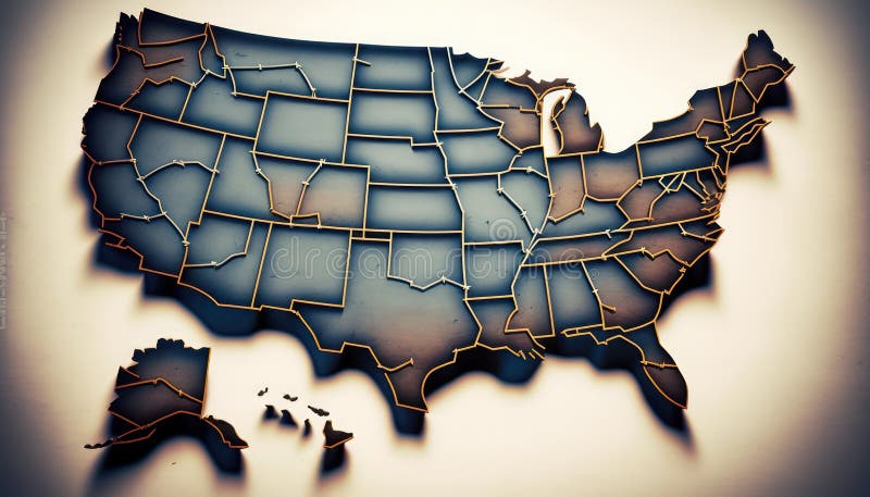 USA Map with Work PATHRed Fantasy Lightning Stock Illustration ...