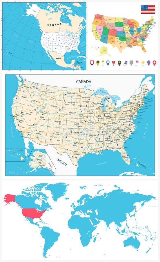 USA Maps Collection Large Navigation Set Stock Vector - Illustration of ...