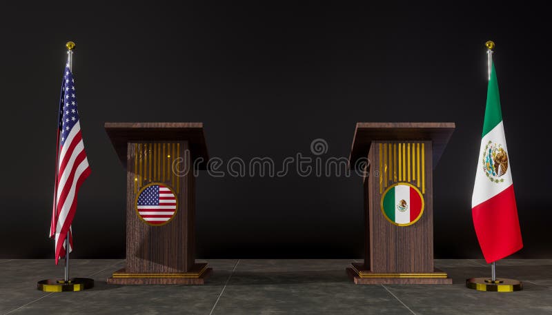 USA and Mexico Flag. USA and Mexico Negotiations. Rostrum for Speeches ...