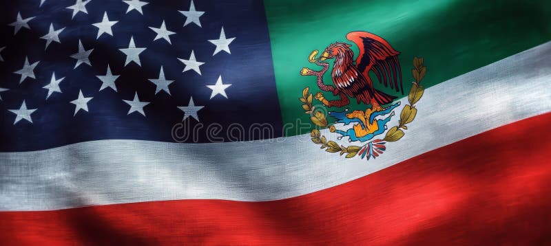 USA and Mexico Flags Together, Symbolizing Unity and Collaboration in a ...