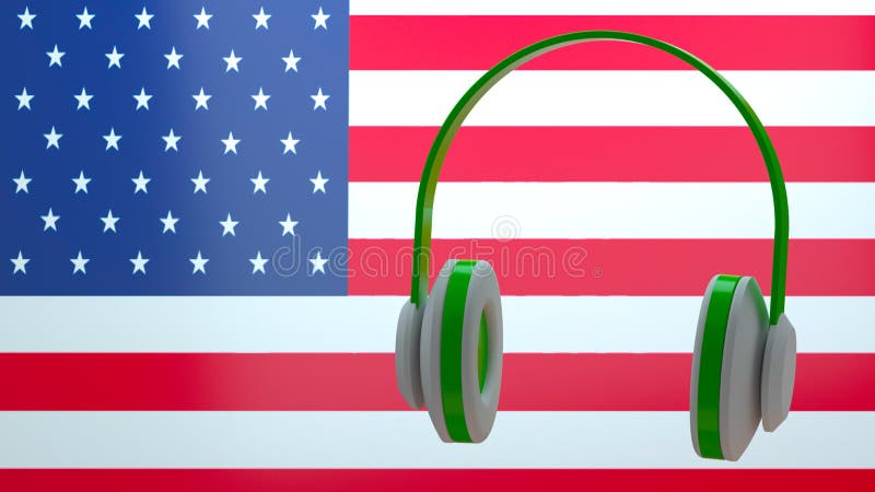 USA Music Concept. 3d Render and Headphone Stock Illustration ...