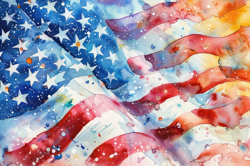 USA National Flag, Watercolor Art. Generative AI. Stock Illustration ...