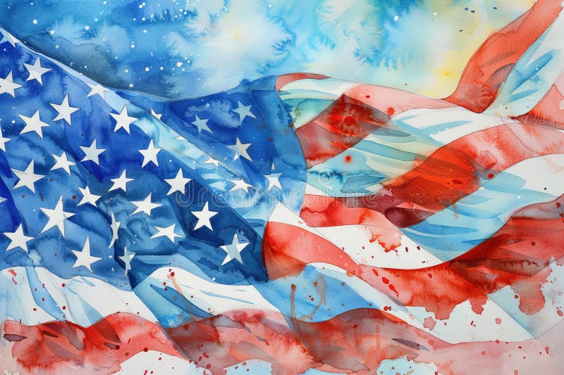 USA National Flag, Watercolor Art. Generative AI. Stock Illustration ...