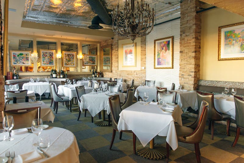USA - October, 2019 Wine Restaurant Interior with White Tablecloths ...