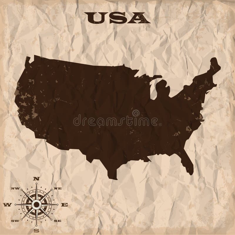 USA Old Map with Grunge and Crumpled Paper. Vector Illustration Stock ...