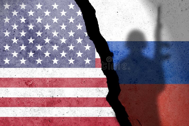 USA and Russia Flags Painted on Concrete Wall Stock Photo - Image of ...