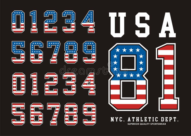 USA Set Number Flag America Stock Vector - Illustration of college ...