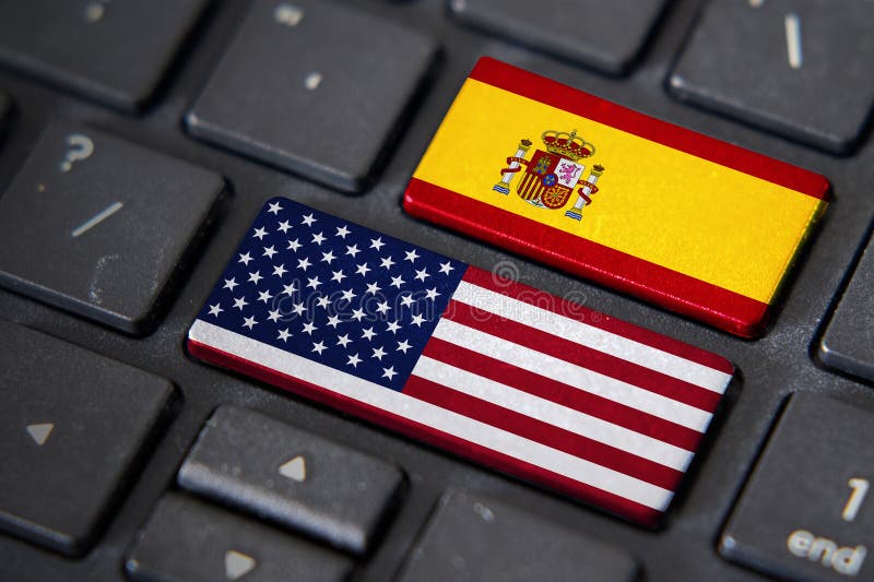 USA and Spain Flags on Computer Keyboard Stock Photo - Image of ...