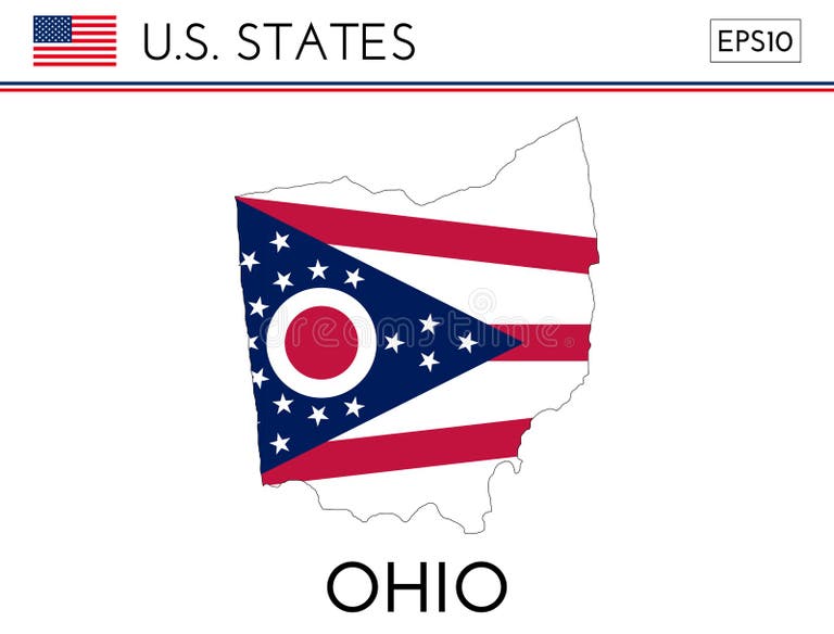 Ohio USA State Map Shape with Flag. Map of Ohio in the Ohio Flag Colors Stock Vector ...