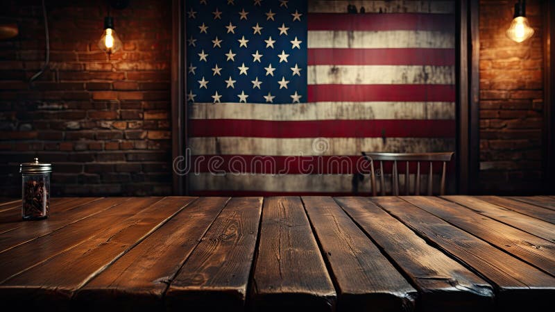 USA-themed Empty Wooden Table, Rustic and Nostalgic, American Backdrop ...