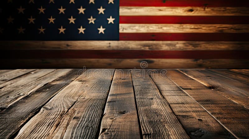 USA-themed Empty Wooden Table, Rustic and Nostalgic, American Backdrop ...