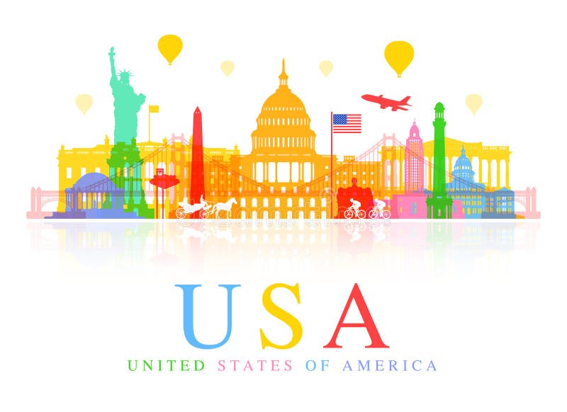 USA Travel Landmarks. stock vector. Illustration of america - 77405711