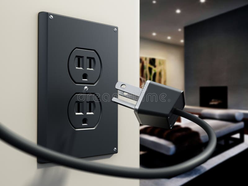 USA Type AC Power Plug and Socket on the Wall. 3D Illustration Stock ...