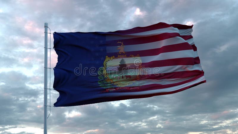 USA and Vermont Mixed Flag Waving in Wind. Vermont and USA Flag on ...