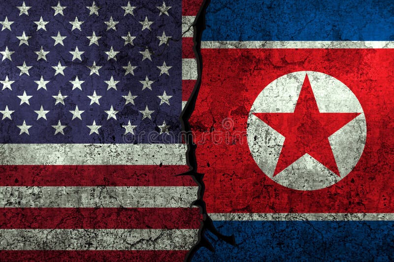 USA Vs North Korea Conflict Concept with Both Countries Flag on the ...