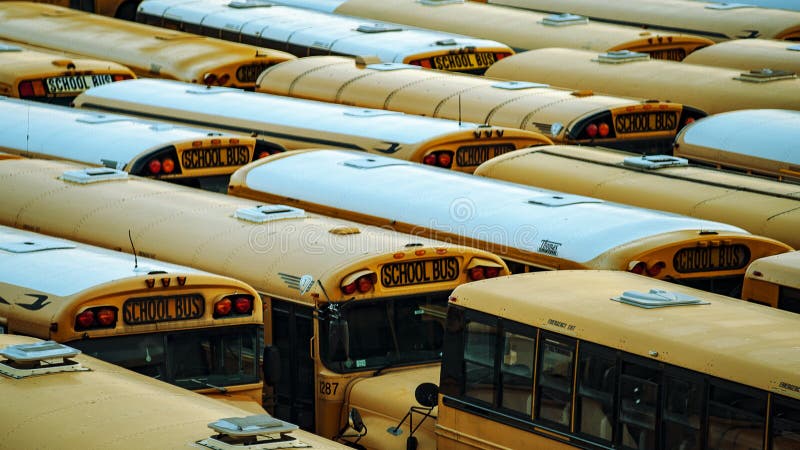 Usa yellow school buses stock image. Image of train - 207469747