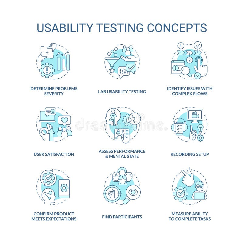 Usability Testing Blue Gradient Concept Icons Set Stock Vector