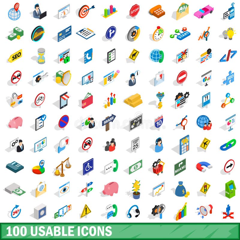 100 Usable Icons Set, Isometric 3d Style Stock Vector - Illustration of ...
