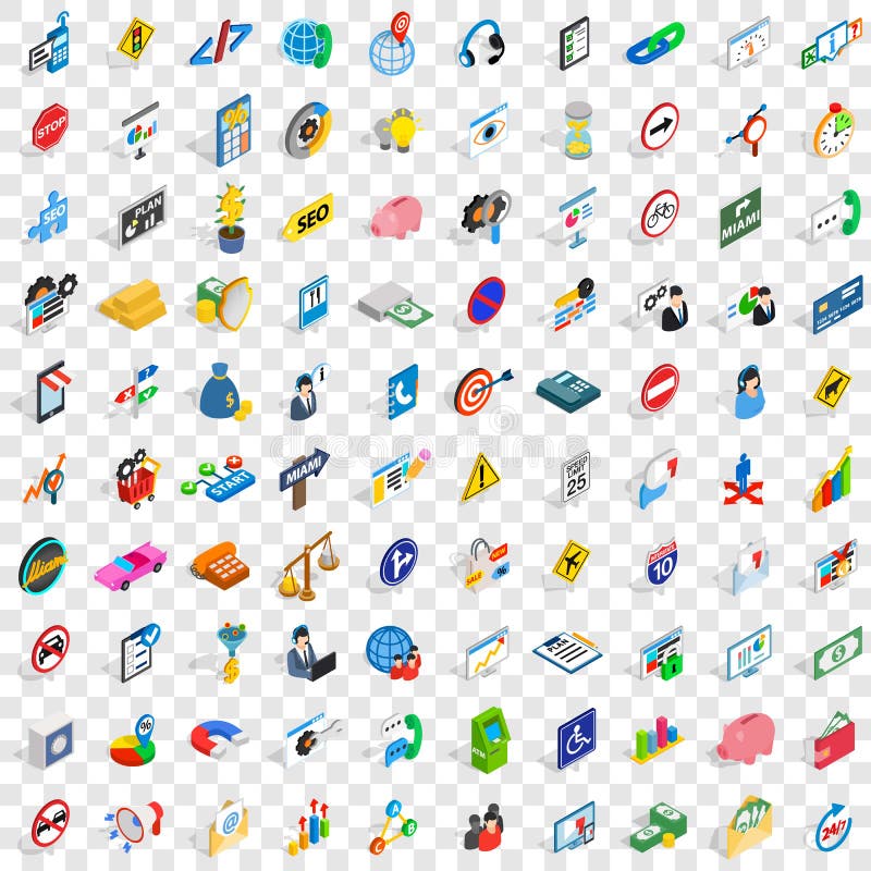 100 Usable Icons Set, Isometric 3d Style Stock Vector - Illustration of ...