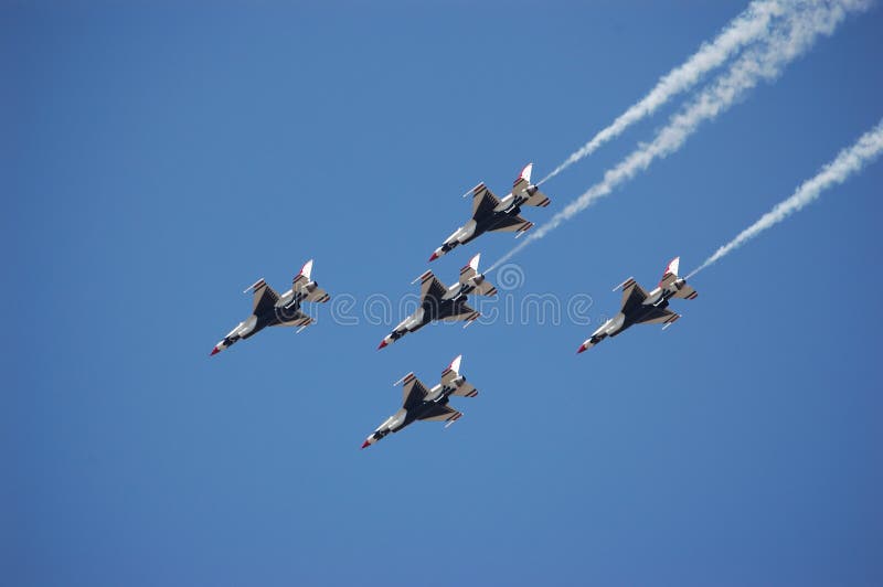 USAF Thunderbirds in a Delta Formation Stock Photo - Image of flying ...