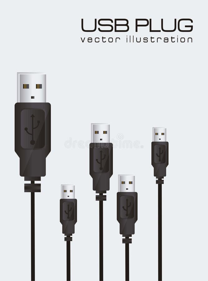 Flat Black Usb Types Port Plug in Cables Set with Realistic Connectors ...